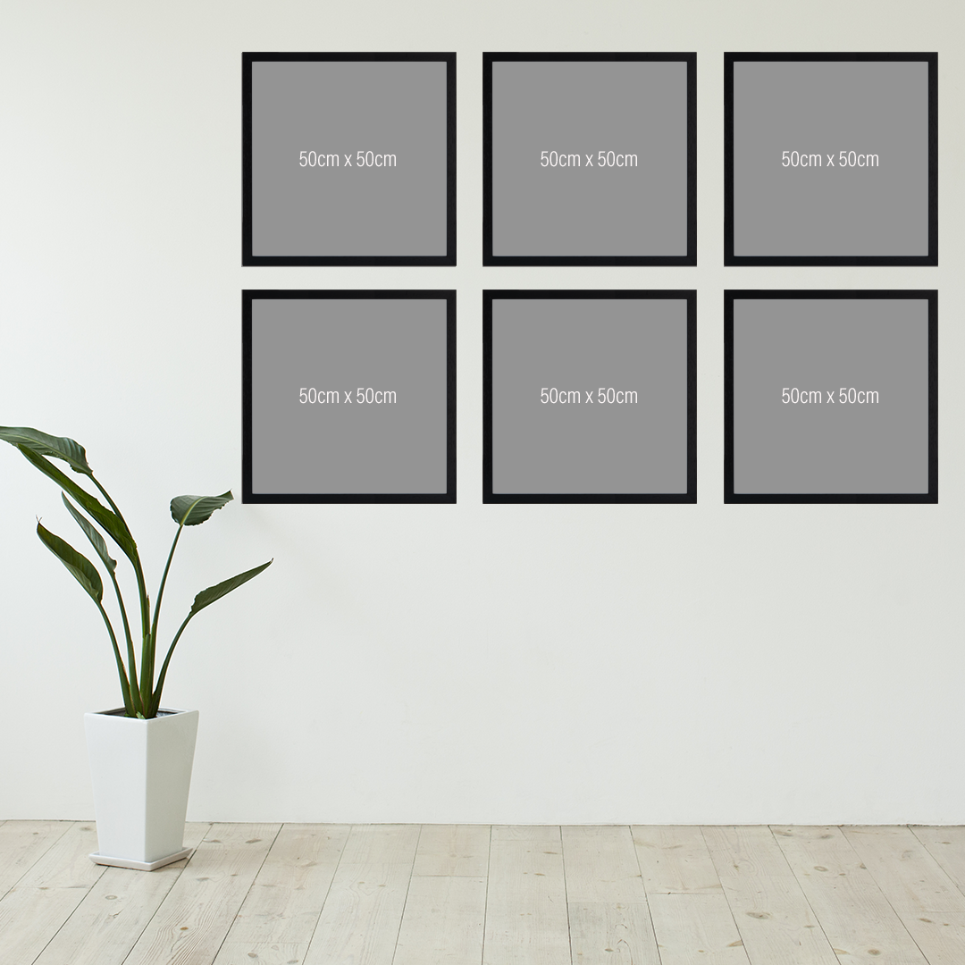 Black wooden square frame gallery wall bundle - 6 frames x 50cmx50cm ...